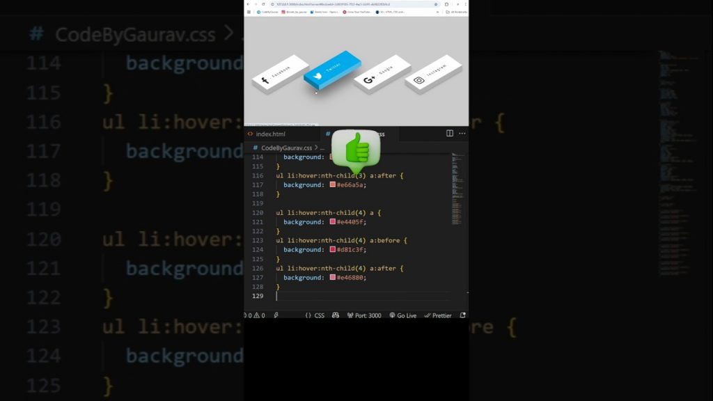 🧊 3D CSS Social Tiles with Hover Animation | #webdevelopment #coding #animation #shorts ...